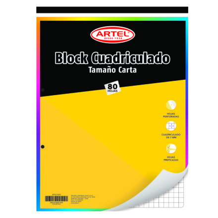 Block Nota Carta Prepicado 80 Hojas Cuadriculada 7 Mm - Artel