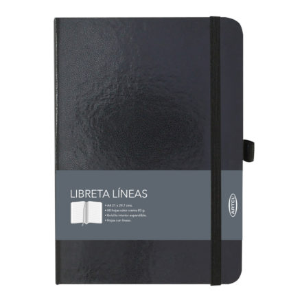 Libreta Líneas A4 80 Hojas Tapa Negra Elastico - Artel